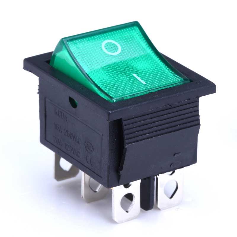 Large Rocker Switch 6PIN Red/Green Illuminated 16A 250V - 12V LED Light ...